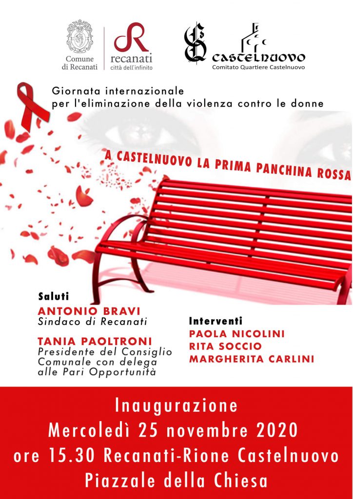 Recanati: inaugurazione di una panchina rossa a Castelnuovo